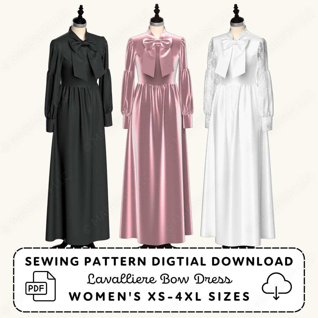Bow Collar Dress Sewing Pattern | Women's XS-4XL (digital Download PDF ...