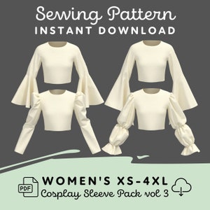 Sleeve Sewing Pattern Pack Vol 3 Womens XS-4XL PDF Cosplay Pattern Digital Download Print at ...
