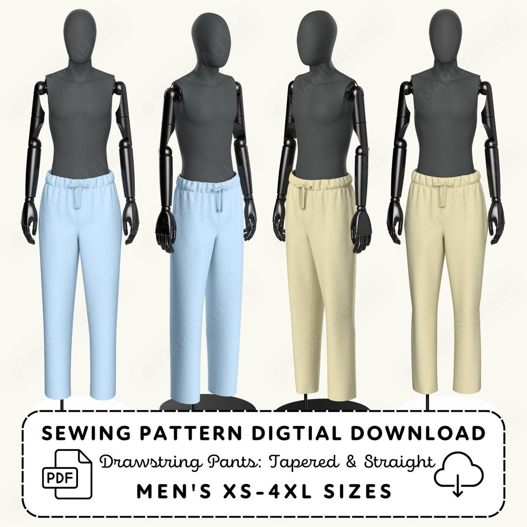 Drawstring Pants Sewing Pattern | Mens XS-4XL for Loungewear Cosplay ...