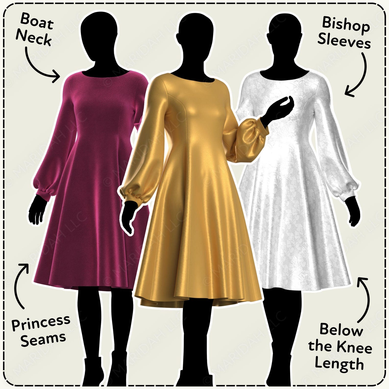 Bishop Sleeve Dress Sewing Pattern | Womens XS-4XL (PDF Digital ...
