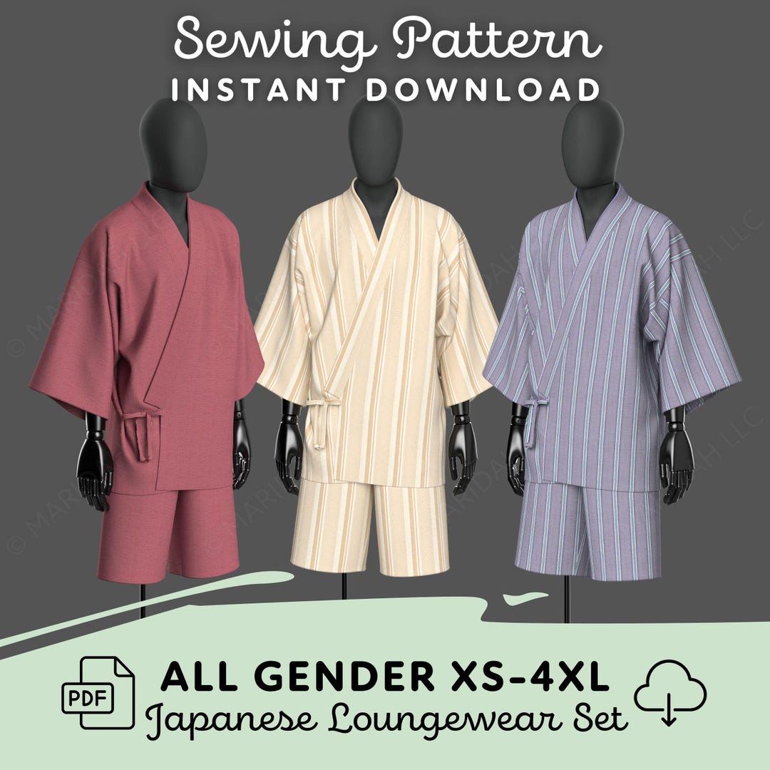 Jinbei Japanese Loungewear Sewing Pattern | XS-4XL PDF Cosplay Pattern ...