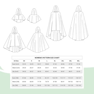 Hooded Circle Cape Sewing Pattern Pack Womens XS-4XL Cape - Etsy