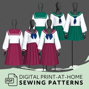 Japanese School Uniform Sewing Pattern Bundle | Womens XS-4XL Seifuku Sailor Collar Uniform PDF ...