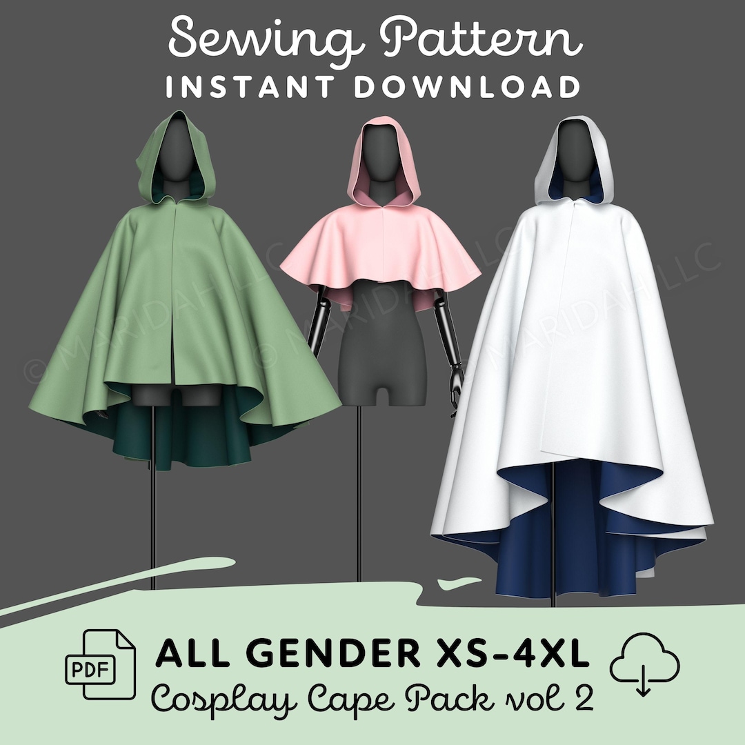 Hooded Circle Cape Sewing Pattern Pack XS-4XL Cape PDF Cosplay Pattern Digital Download Print at ...