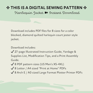 Harlequin Jacket Pattern Mens XS-4XL PDF Cosplay Pattern Digital ...