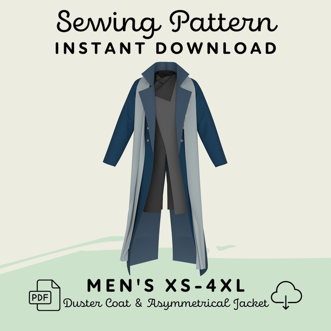 Steampunk Duster Coat Sewing Pattern Men's XS-4XL PDF Cosplay Pattern ...
