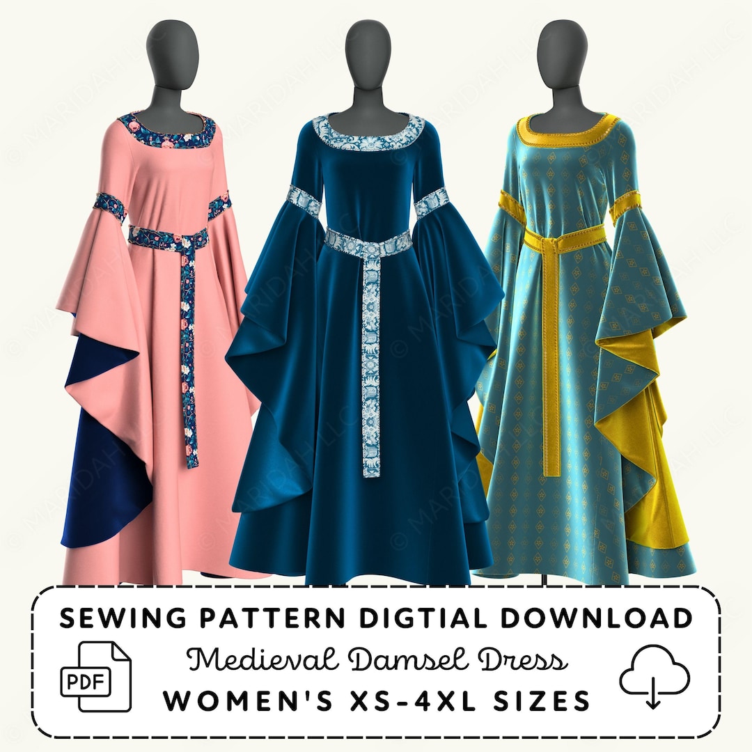 Damsel Gown PDF Sewing Pattern: Renaissance Medieval Dress, Womens XS ...