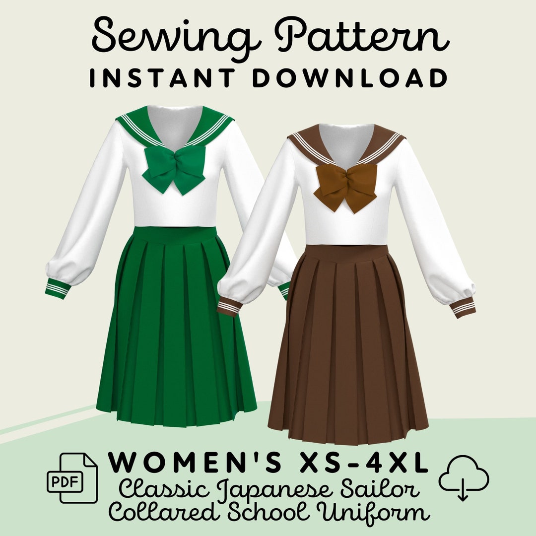 Patrón de costura de uniforme escolar japonés clásico / Patrón de cosplay uniforme de cuello ...
