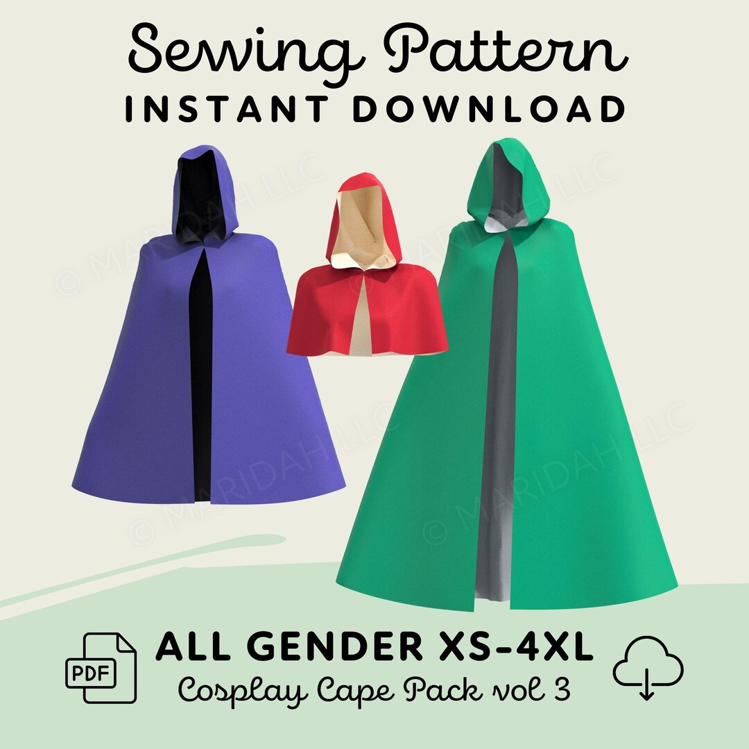 Hooded Fitted Cape Sewing Pattern Pack XS-4XL Cape PDF Cosplay Pattern ...