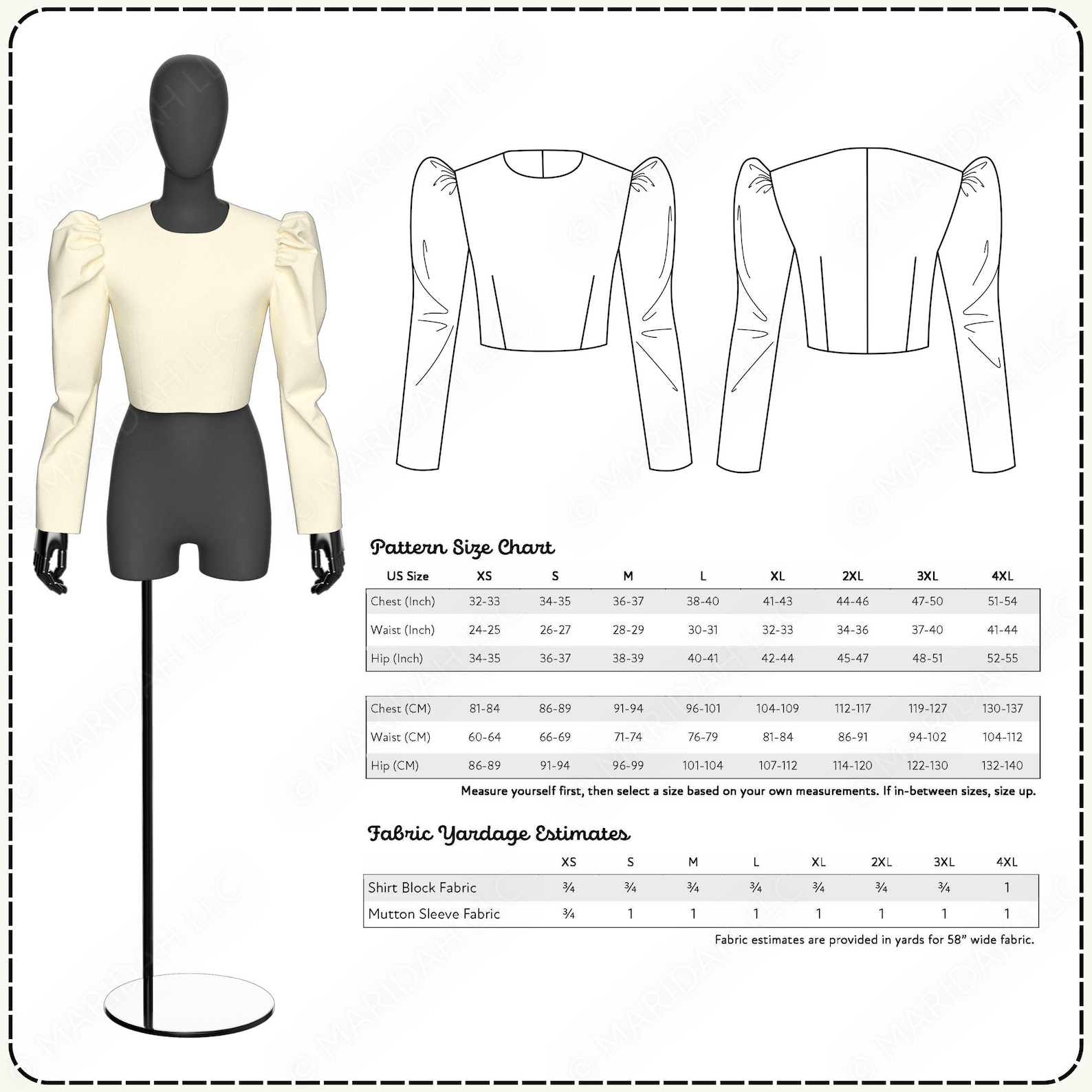 Mutton Sleeve Sewing Pattern | Womens XS-4XL (PDF Digital Download) - Etsy