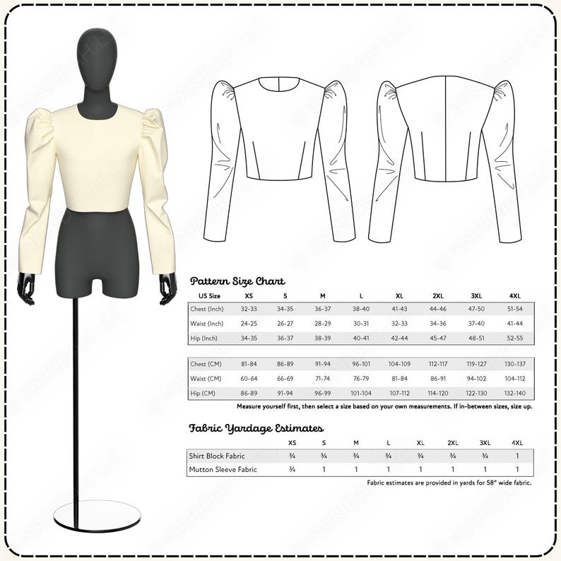 Mutton Sleeve Sewing Pattern | Womens XS-4XL (PDF Digital Download) - Etsy
