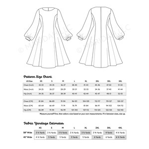 Bishop Sleeve Dress Sewing Pattern Womens XS-4XL Dress Pattern Digital ...