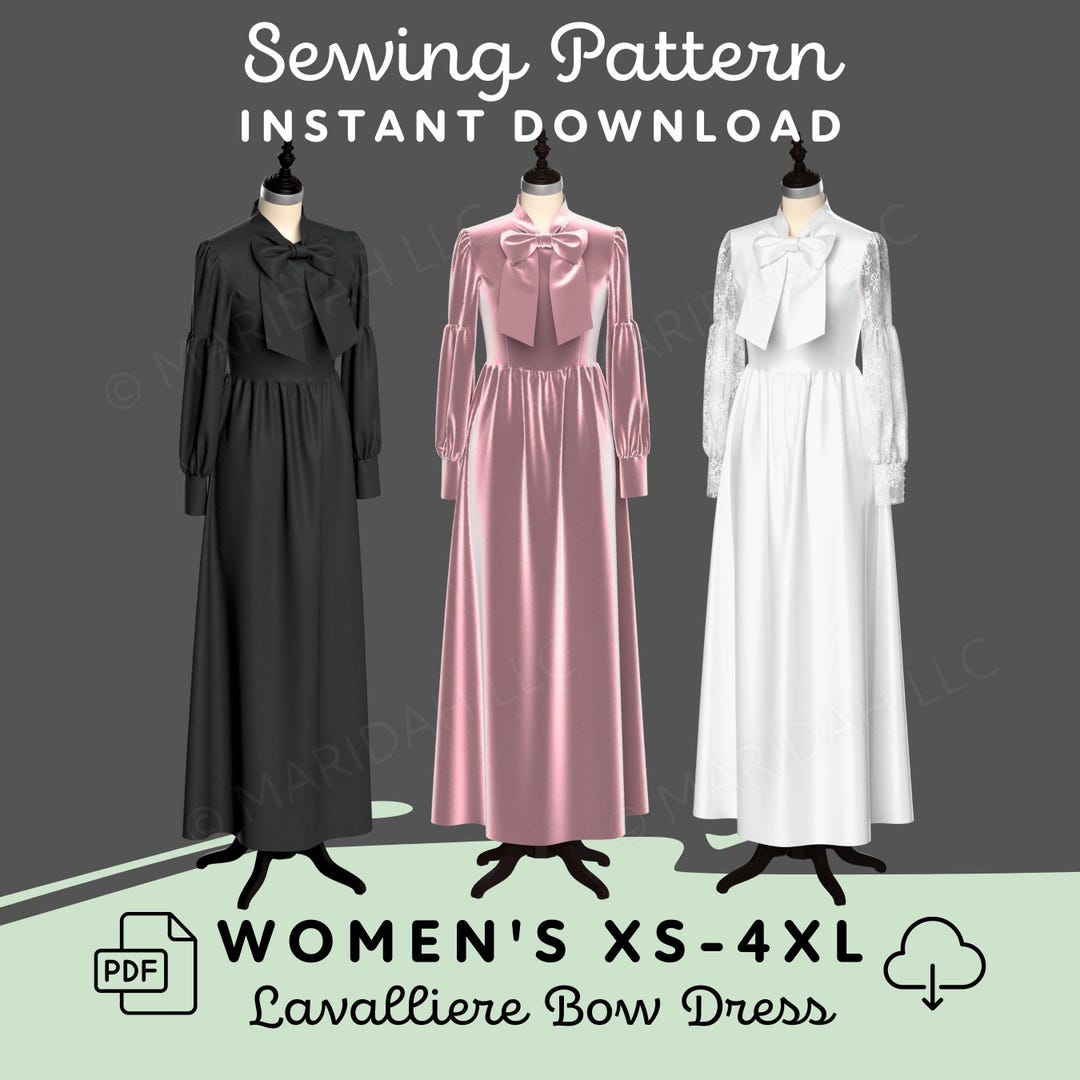 Bow Collar Dress Sewing Pattern: Women's XS-4XL (digital Download PDF ...