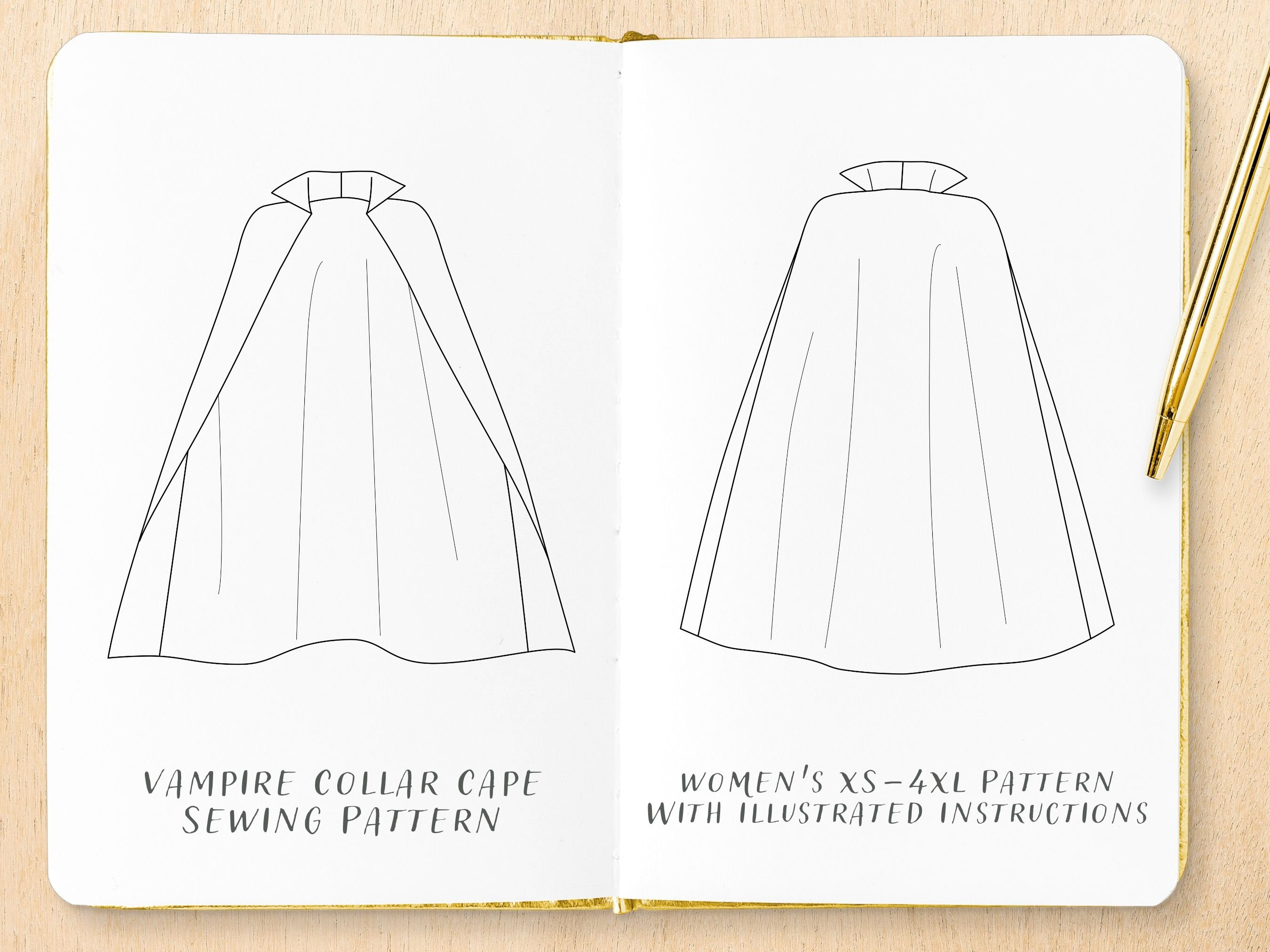 Vampire Collar Cape Sewing Pattern Womens XS-4XL Cape PDF - Etsy UK