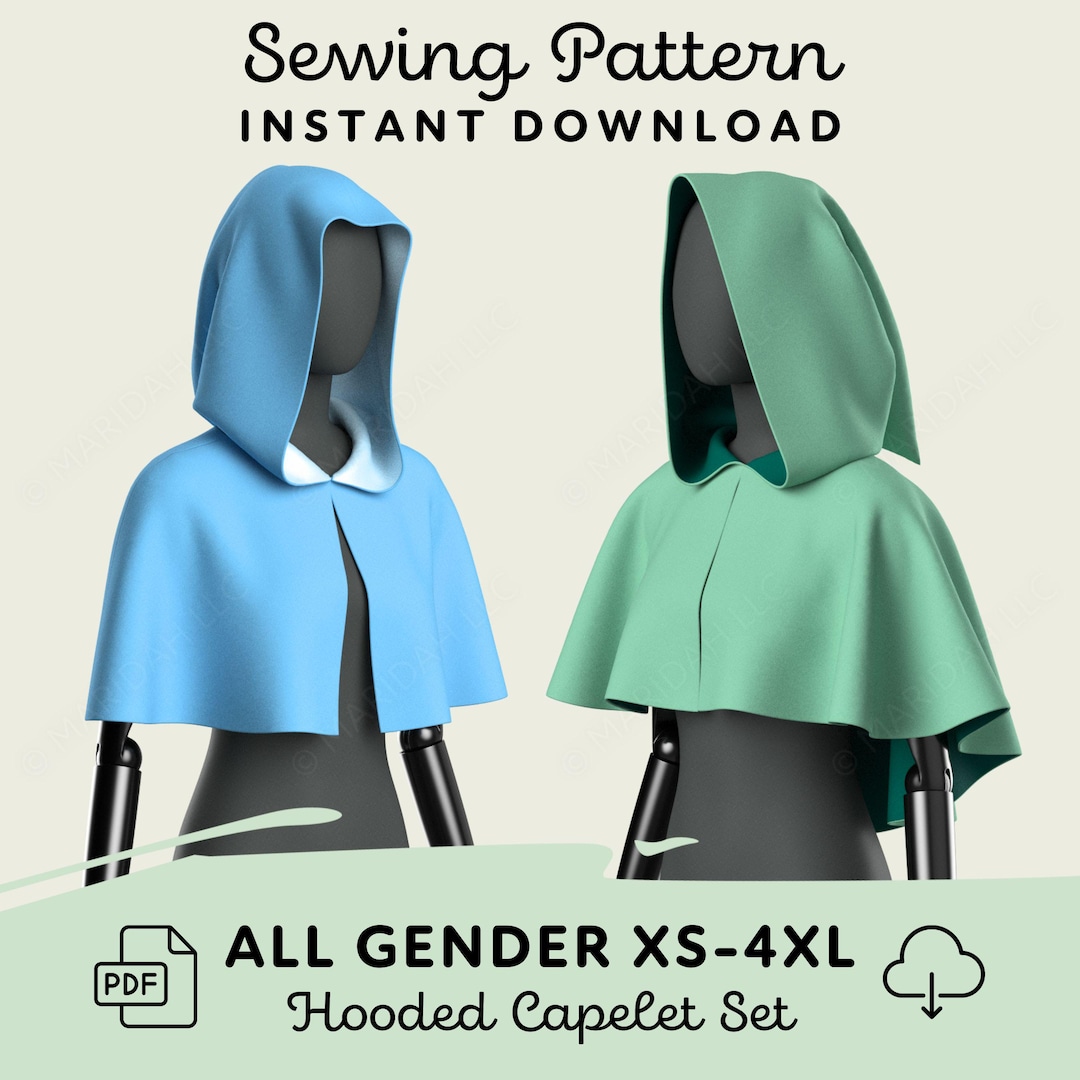 Hooded Capelet Sewing Pattern Pack | XS-4XL Cape PDF Cosplay Pattern | Digital Download Print at ...