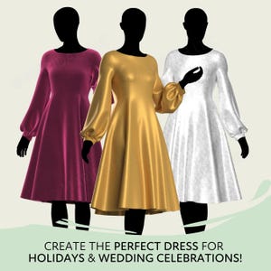 Bishop Sleeve Dress Sewing Pattern | Womens XS-4XL Dress Pattern ...