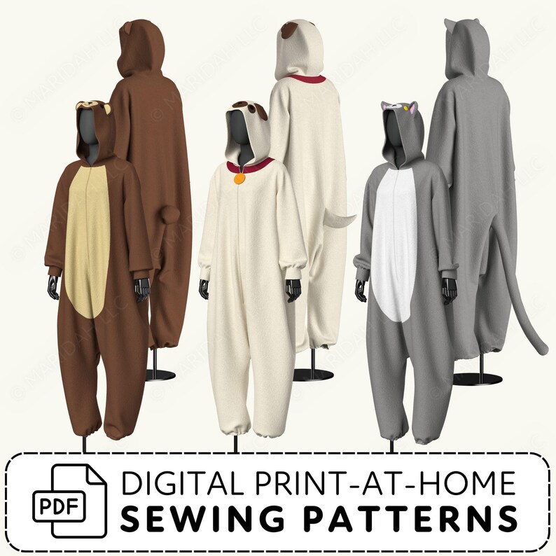 Kigurumi Sewing Pattern | Cat, Dog, Bear Cosplay Pajama Jumper in XS ...