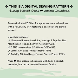 Bishop Sleeve Dress Sewing Pattern Womens XS-4XL Dress Pattern Digital ...