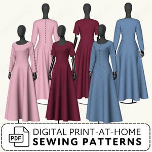 Medieval Dress Sewing Pattern | Kirtle Cotehardie Costume XS-4XL (PDF ...