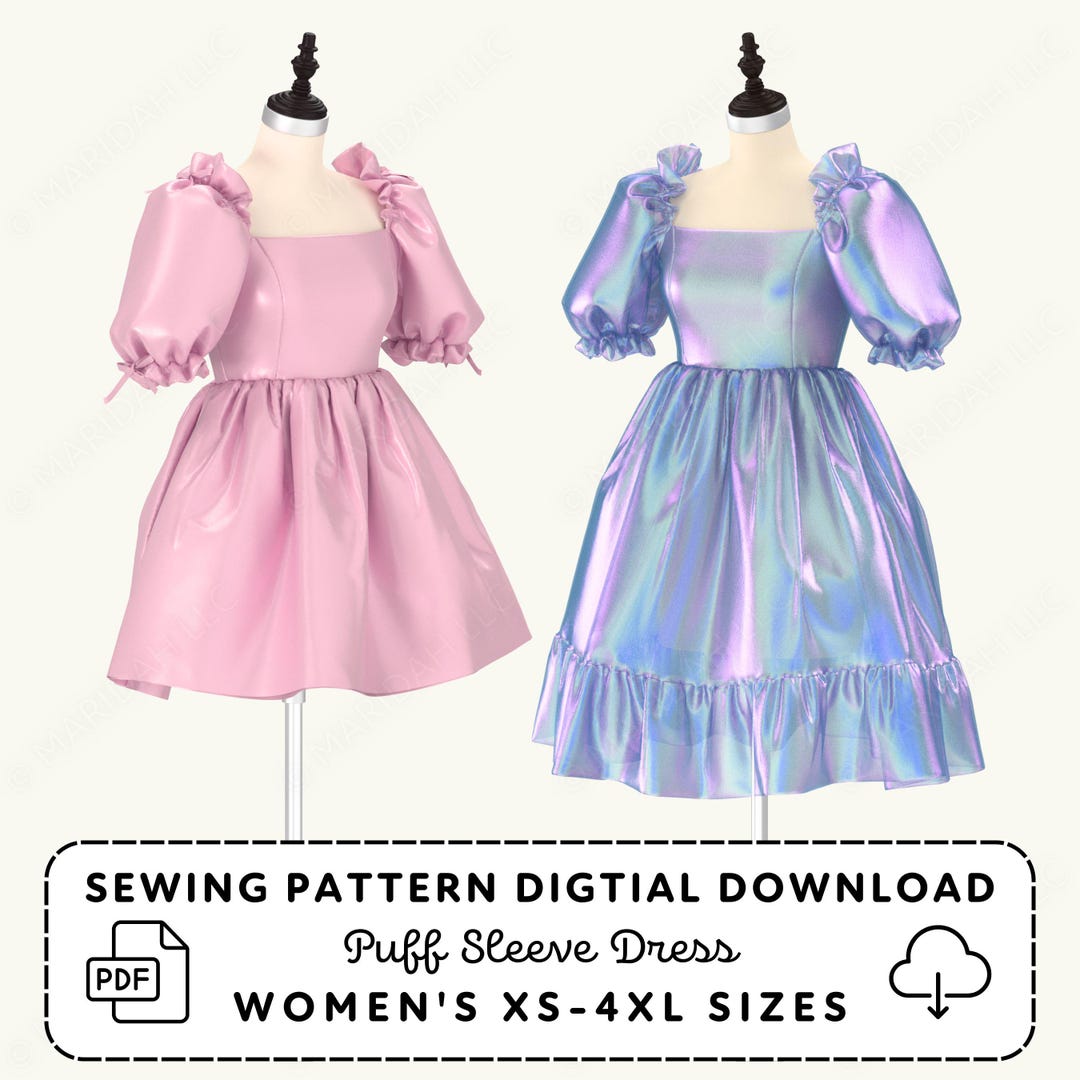 Poofy Puff Sleeve Dress Pattern | Babydoll Style (womens XS-4XL) PDF ...
