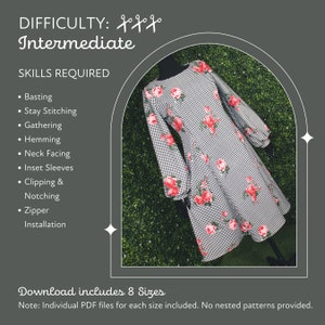 Bishop Sleeve Dress Sewing Pattern Womens XS-4XL Dress Pattern Digital ...