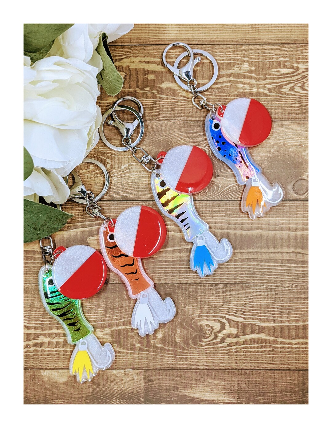 Fishing Lure and Bobber Keychain Holographic Fishing Lure Father's Day ...