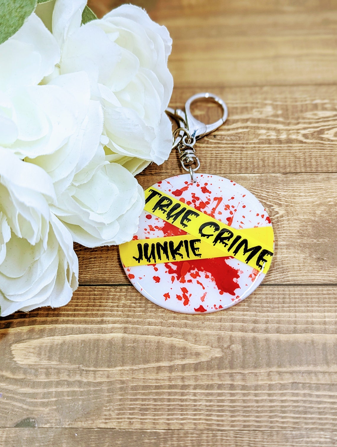 True Crime Junkie Blood Splatter Keychain True Crime Fan - Etsy