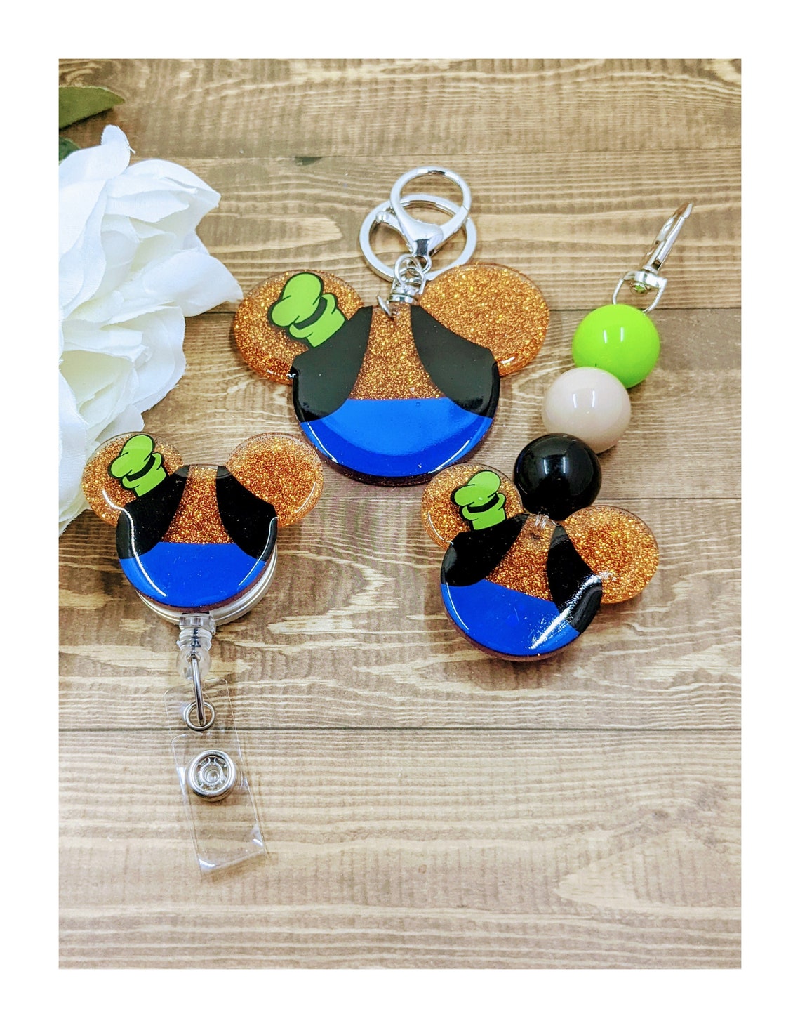 Goofy Keychain Goofy Beaded Keychain Goofy Badge Reel - Etsy