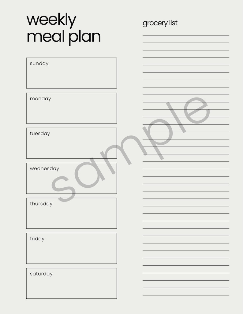 7-day Meal Plan PDF – Printable Weekly Meal Planner & Grocery List - Etsy