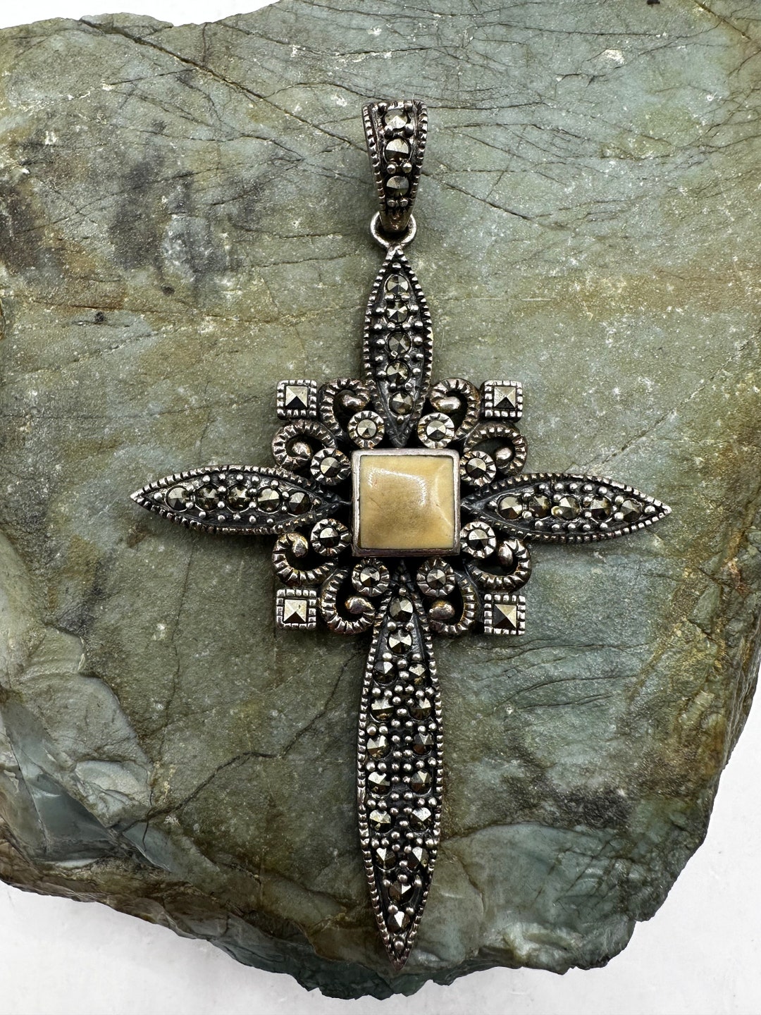 Sterling Silver and Marcasite Cross Pendant 3" (5307) - Etsy