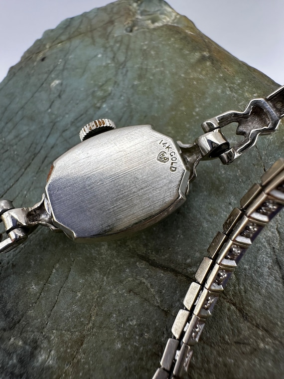 Antique 1950s Lady Elgin 14k White Gold and Diamond L… - Gem