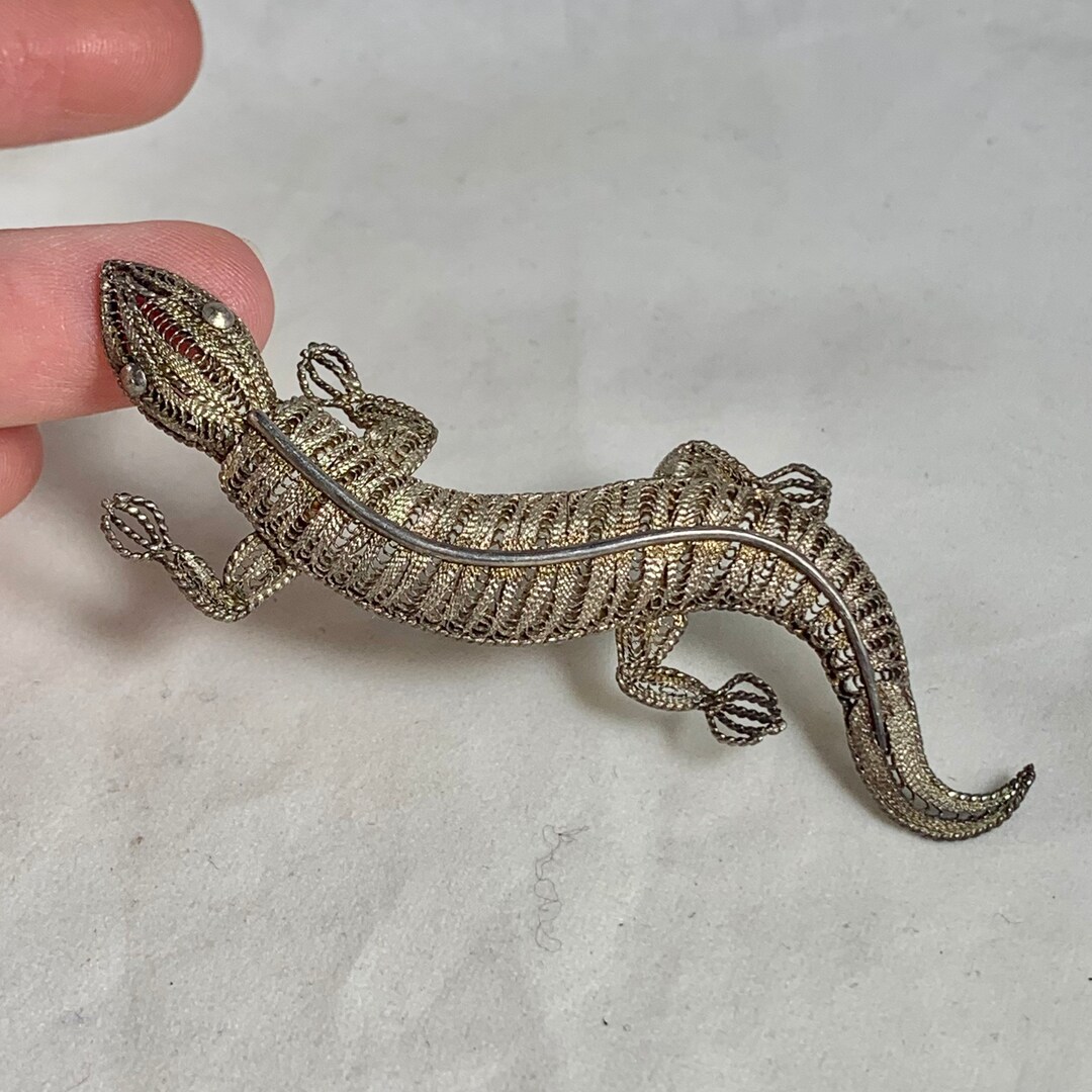 Vintage Sterling Silver Lizard Shaped Detailed Brooch (2599) - Etsy