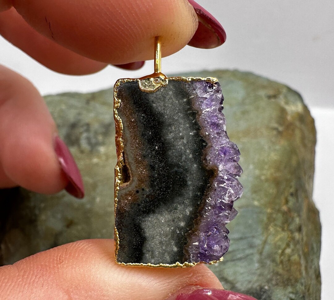 Amethyst Crystal Slice Pendant (4732) - Etsy