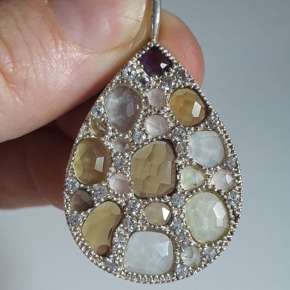 Sterling Silver and Multi-stone Gemstone Cluster Pend… - Gem