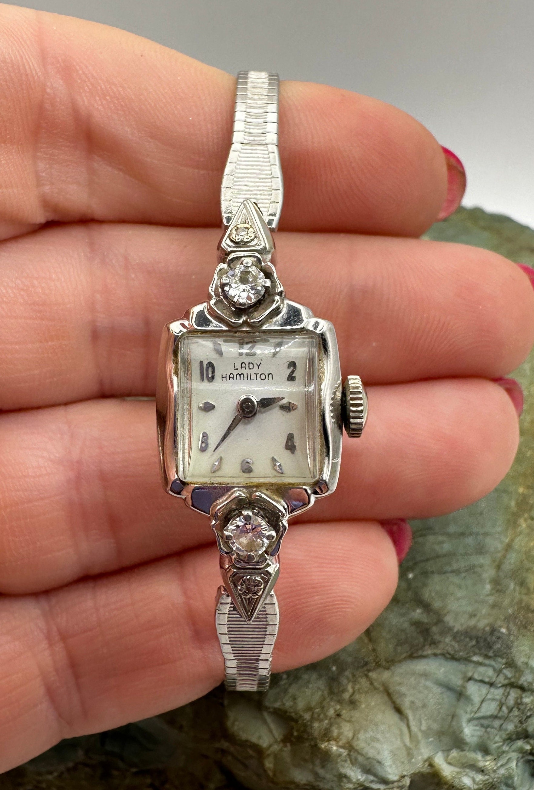 Antique Lady Hamilton 14k White Gold and Diamond Ladies Antique Lady Hamilton 14k White Gold and Diamond Ladies