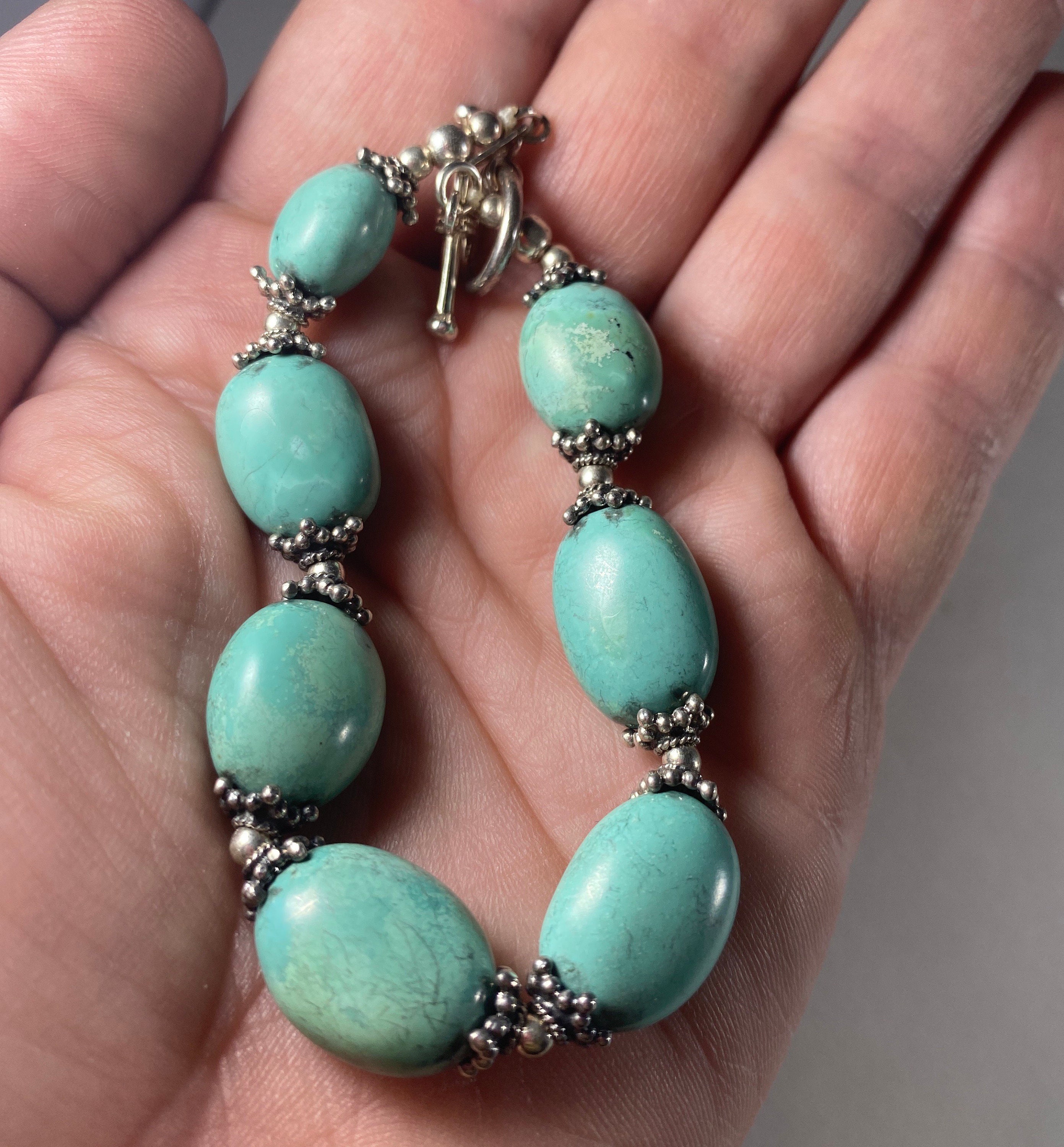 Sterling Silver Turquoise Bracelet 8 inches | Etsy