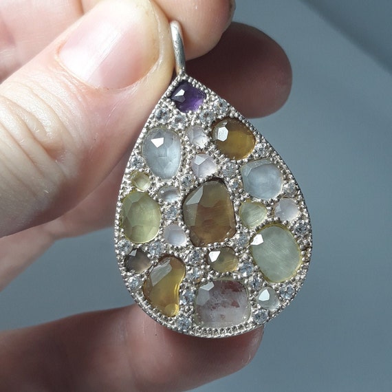 Sterling Silver and Multi-stone Gemstone Cluster Pend… - Gem