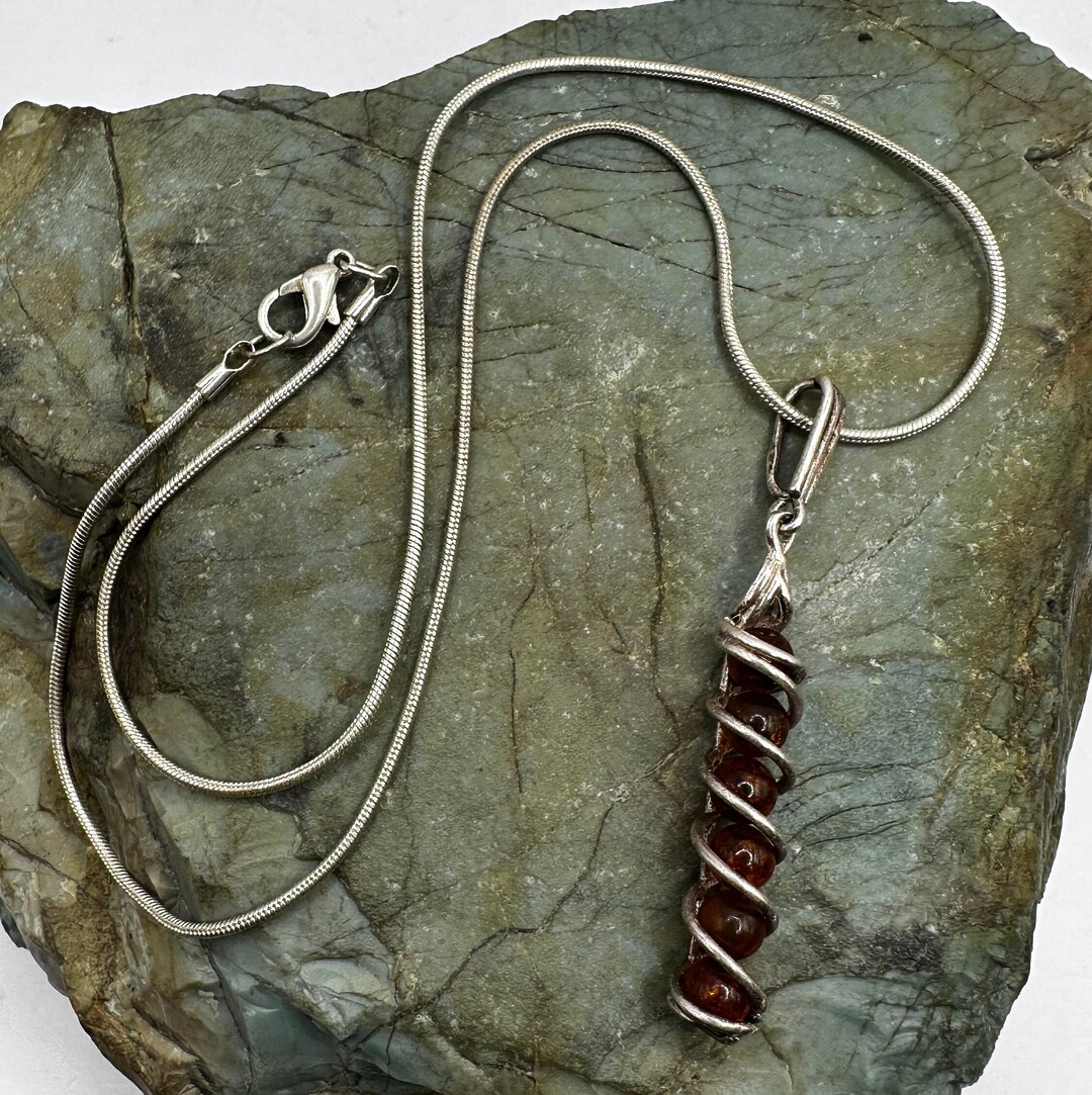 Sterling Silver and Faux Amber Spiral Cage Pendant 2" on Sterling ...
