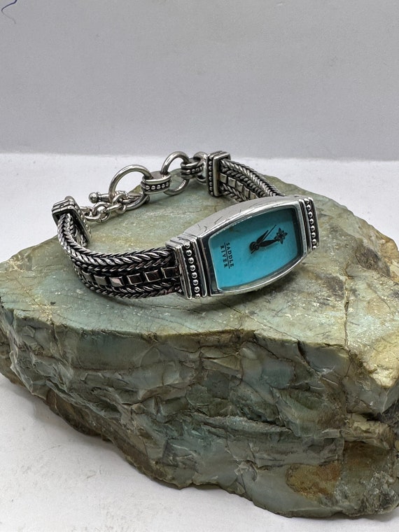 Sterling Silver Saddle River Turquoise Face Watch 7-7… - Gem