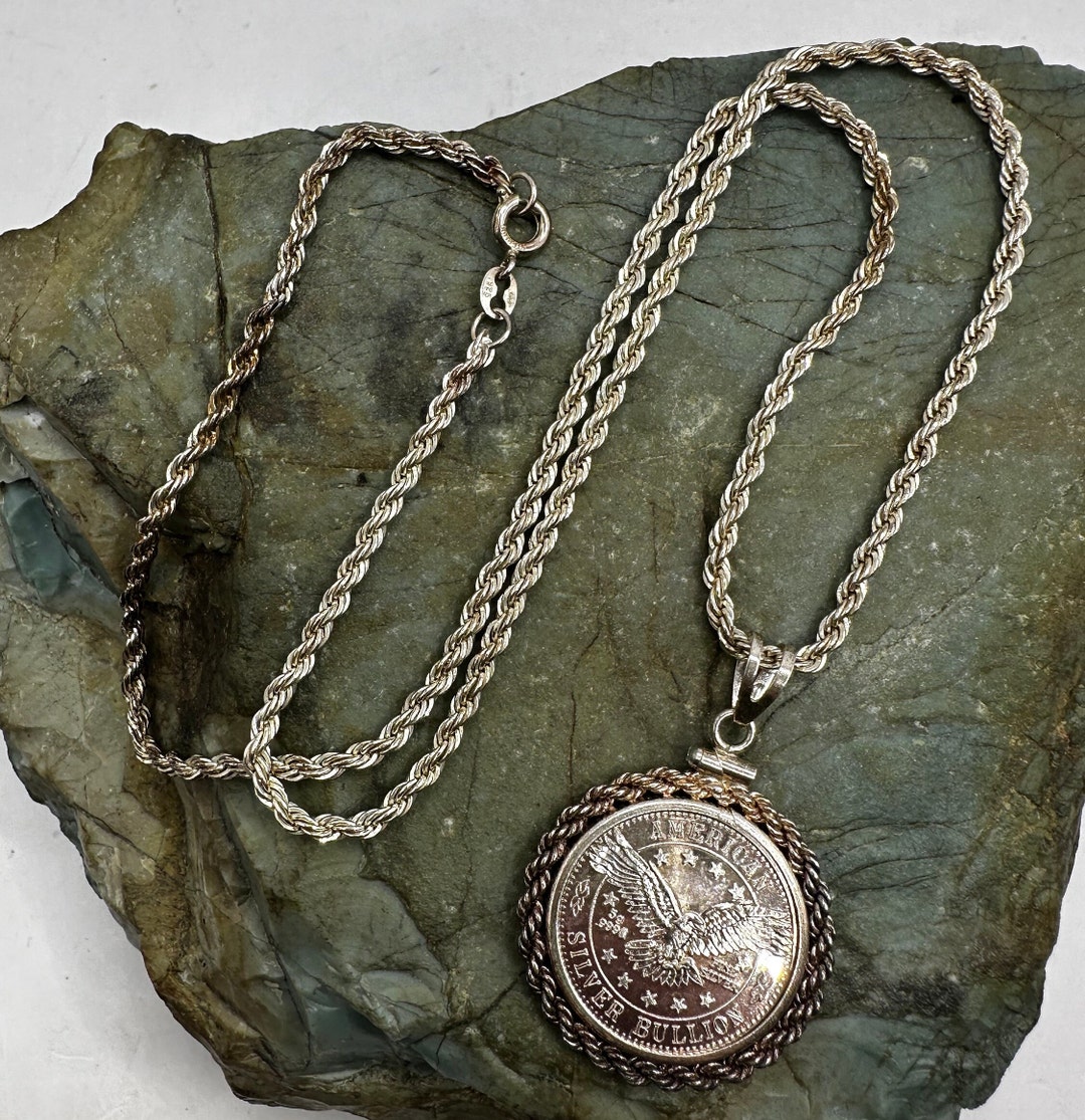 Fine Silver American Silver Bullion Coin Pendant 1.5" on Sterling ...