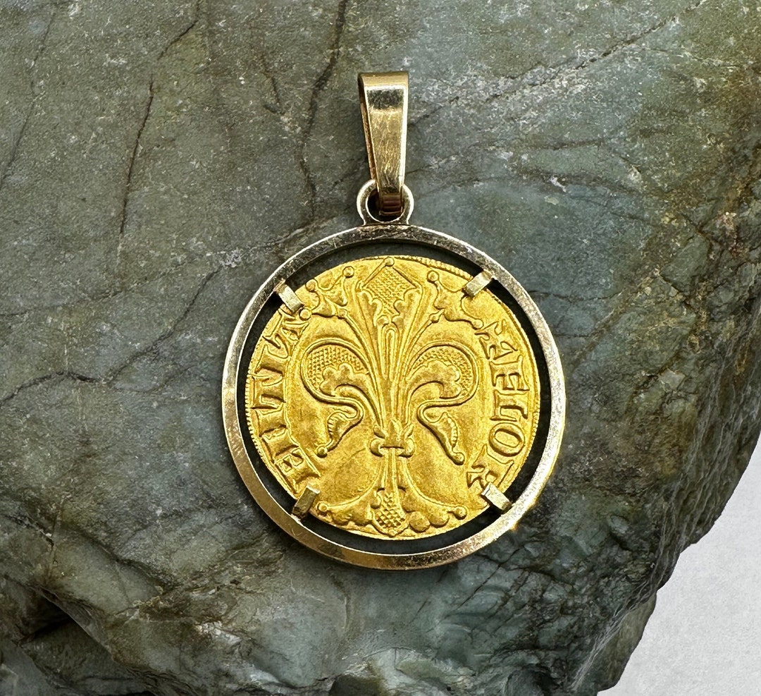24k Yellow Gold Florin Fiorino Italy Coin Set in 18k Yellow Gold Bezel ...