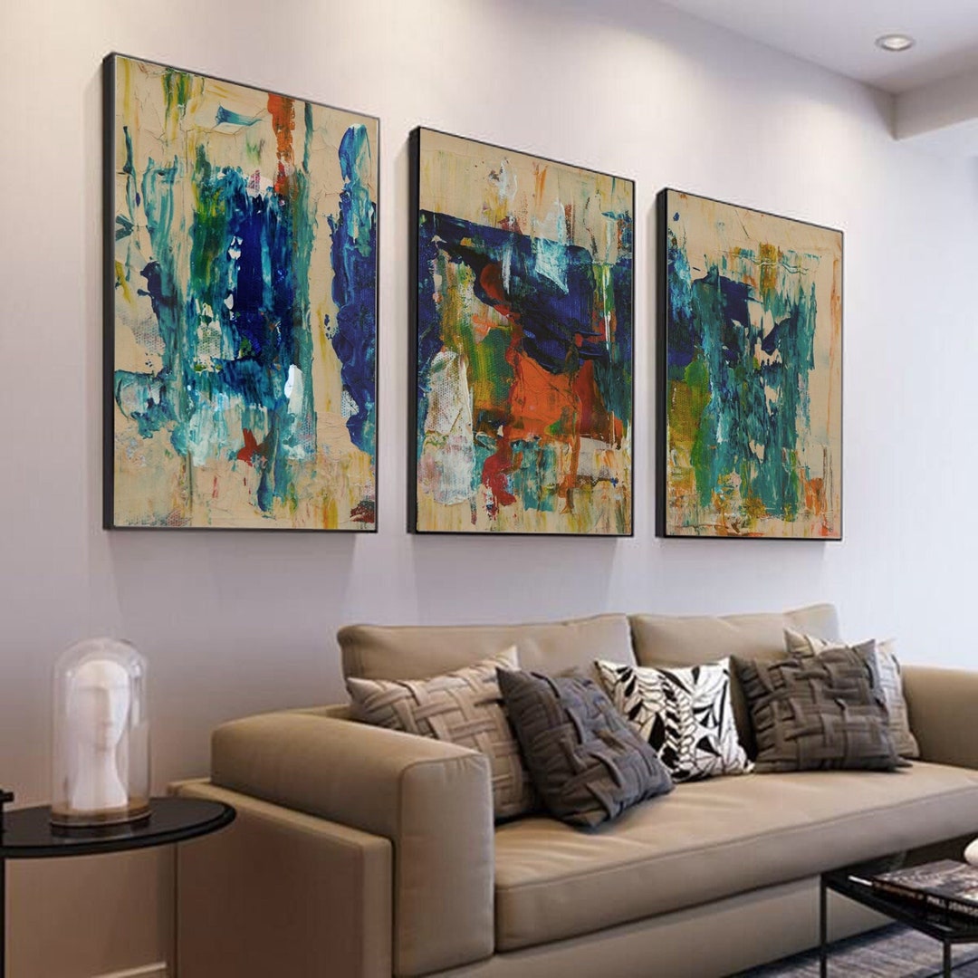 Boho Abstract Triptych Wall Art: Colorful Gallery Set - Etsy