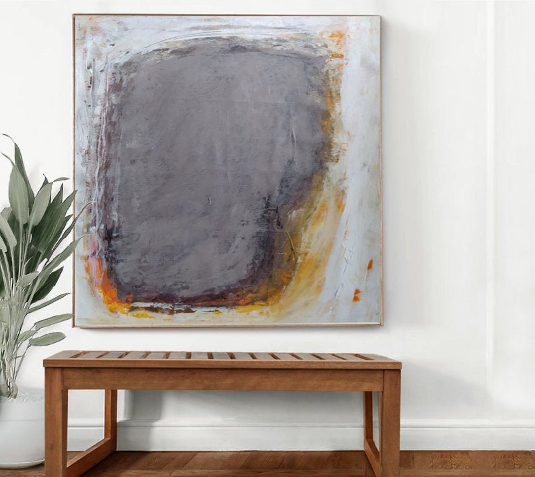 Grey Painting Abstract Picture, Acrylic Canvas Orange Plum Grey - Etsy