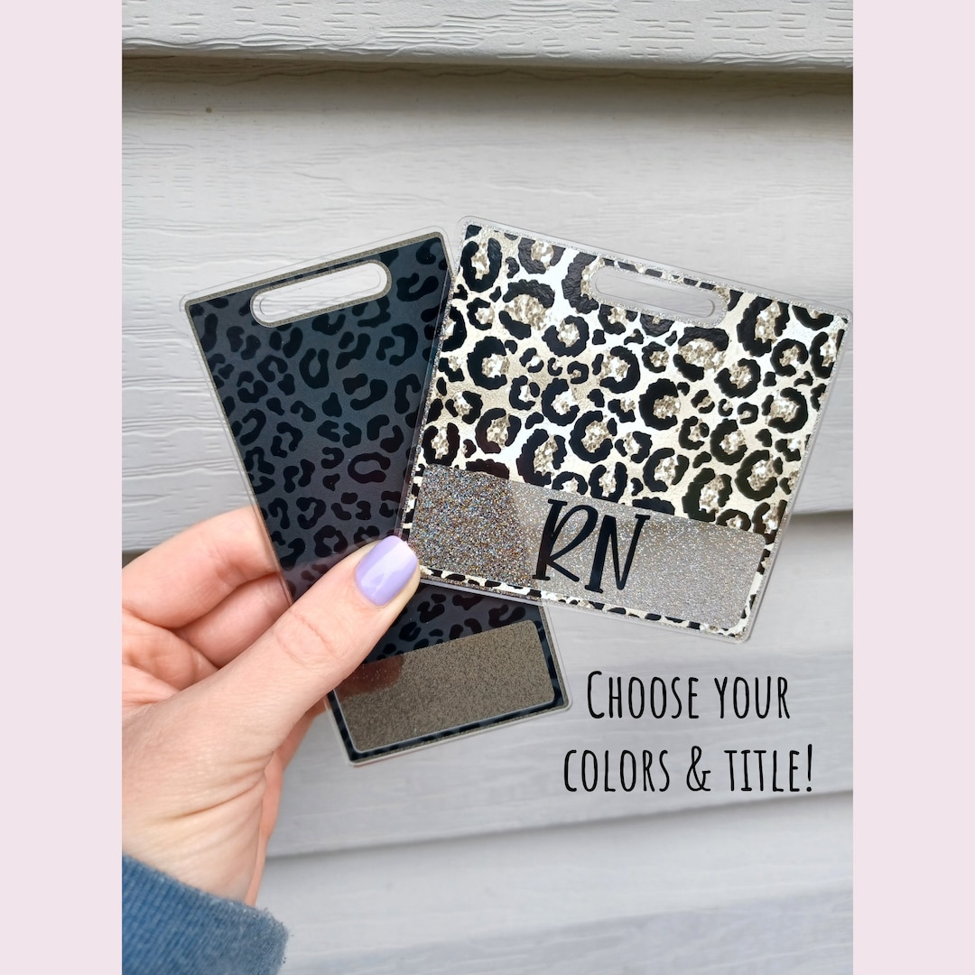 Leopard Print Badge Buddy, Cute Medical ID Name Plate, Custom Glitter ...