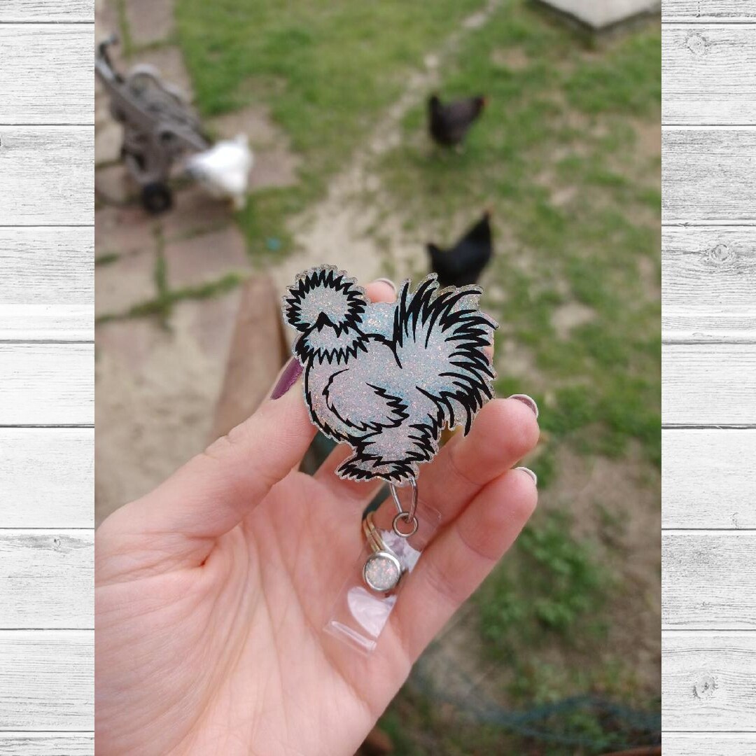 Silkie Chicken Retractable Badge Reel, Chicken Lady Gift, Farm Animal ...