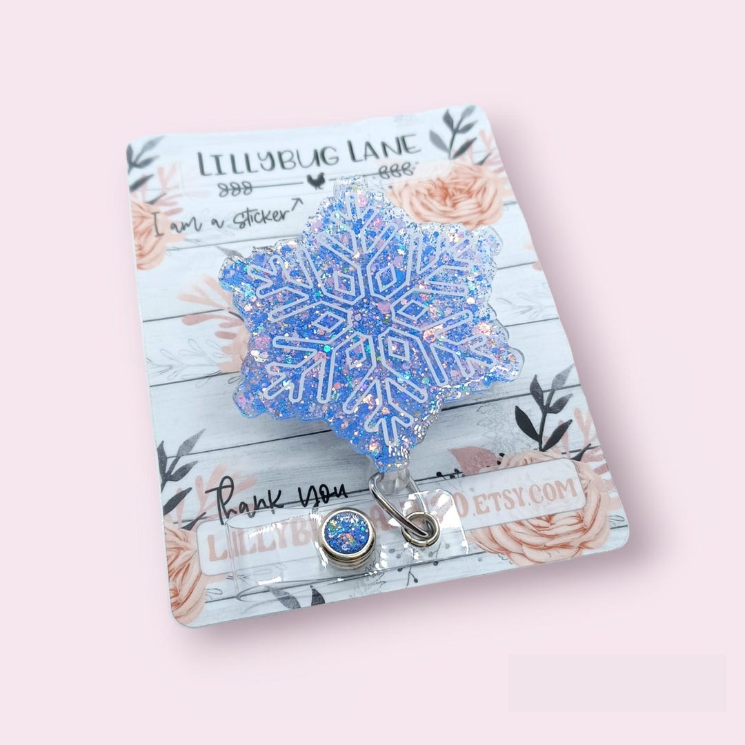 Blue Snowflake Badge Reel, Winter ID Holder, Christmas Badge Pull - Etsy