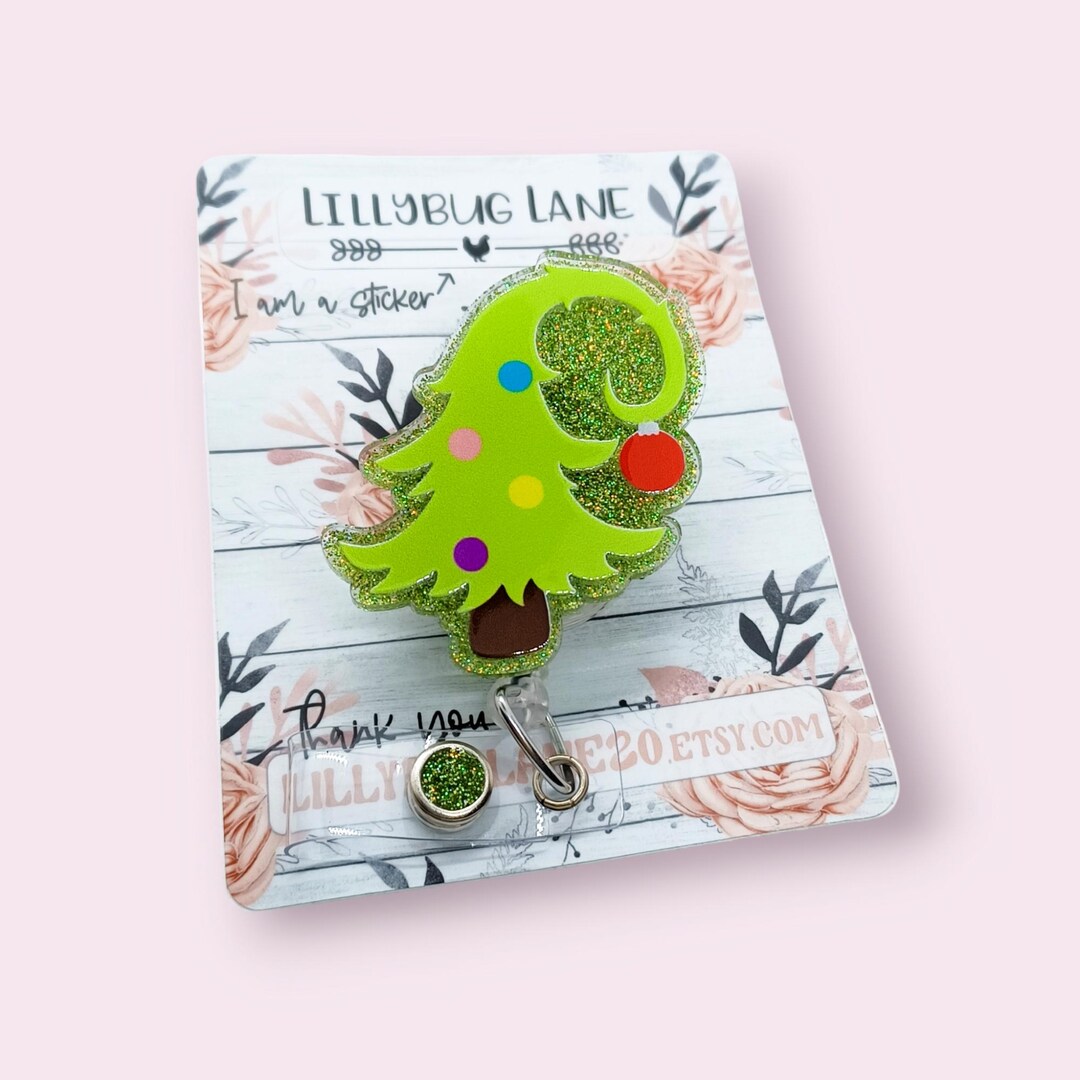 Whimsical Christmas Tree Badge Reel, Holiday Nurse Gift, Winter Badge ...