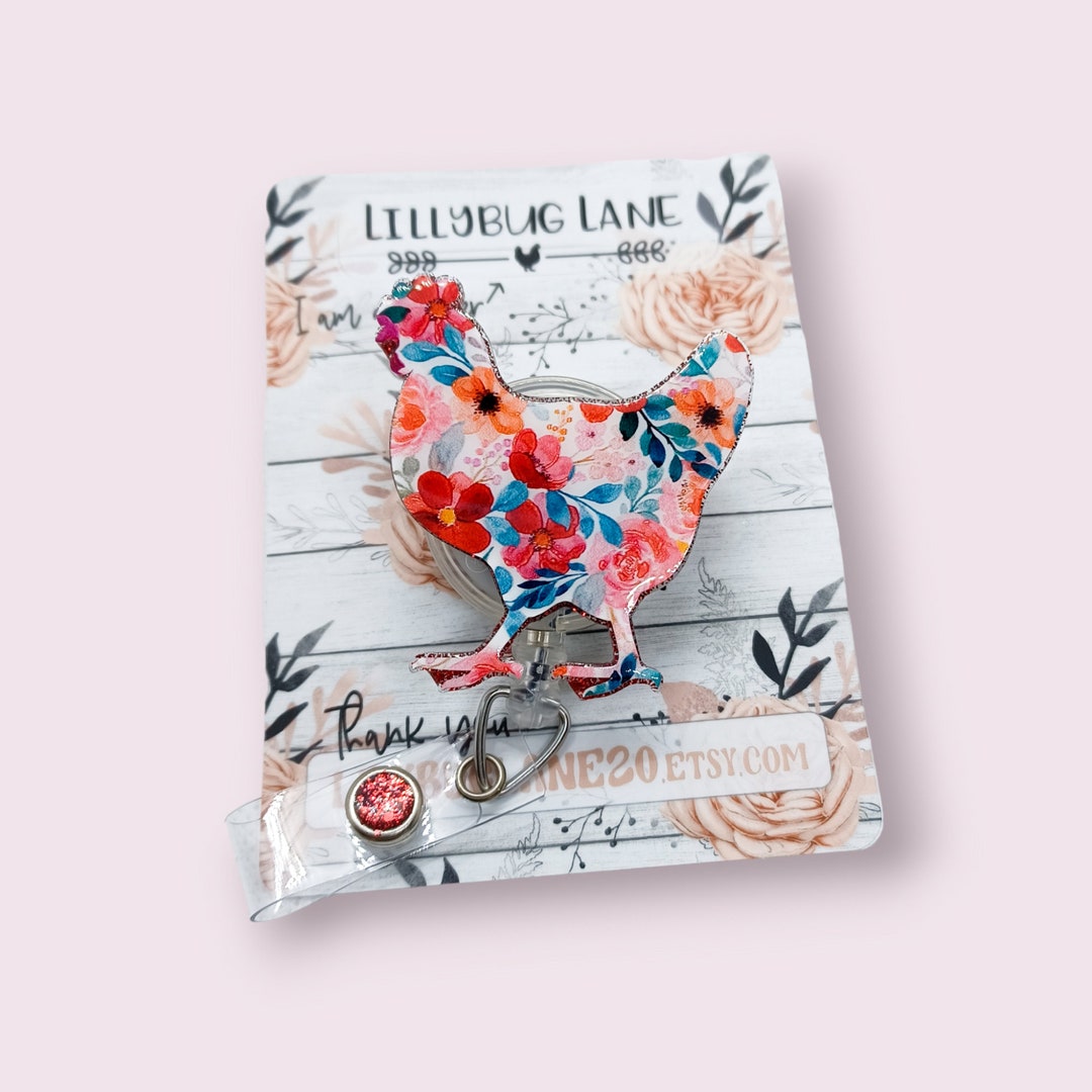 Red Floral Chicken Badge Reel, Chicken Lady Gift - Etsy