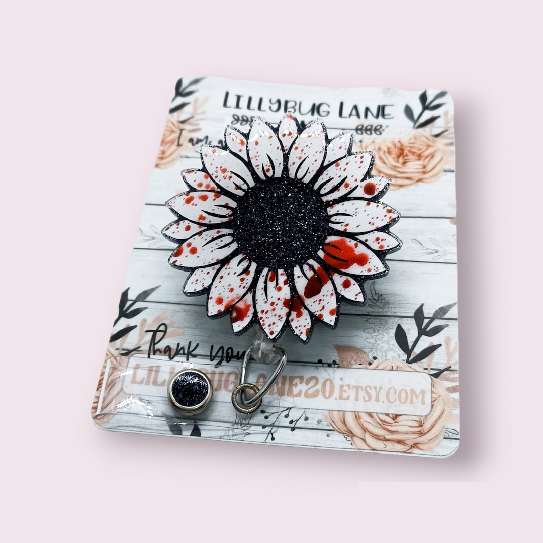 True Crime Sunflower Badge Reel, Blood Splatter ID Holder, Crime Junkie ...