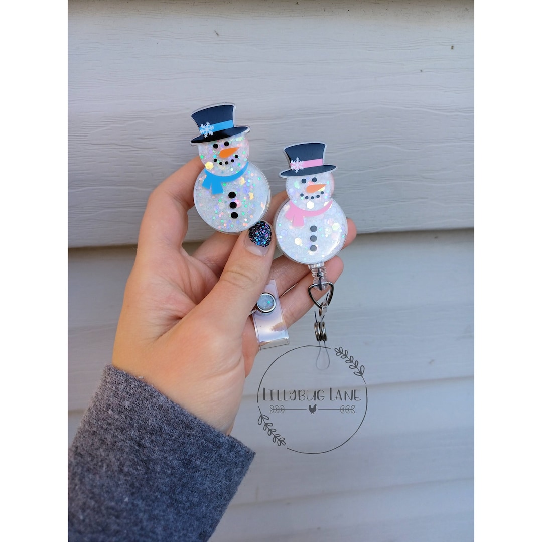 Cute Snowman Badge Reel, Winter Badge Holder, Pink Christmas Badge - Etsy
